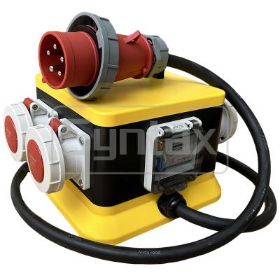 China Syntax MZ8 IP67 Waterproof Portable Distribution Box 32A/5P Three Phase 400v With 1.8m built-in Lead Rubber Cable Outdoors 26*26*24.5CM for sale