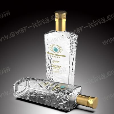 China Transparent Embossing Premium Bespoke Tequila Rectangular Bottle for sale
