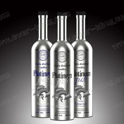China Vodka Screwed Round Shape Glass Bottle Electroplated Sliver 500ml for sale
