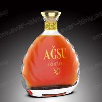 China Liquor Wine Cognac Flat Flask Glass Bottle 750ml With Cork Stopper for sale