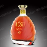 China Liquor Wine Cognac Flat Flask Glass Bottle 750ml With Cork Stopper for sale