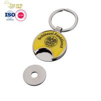 China Fashion Printing Trolley Key Ring , Round Domed Sticker Keychain With Coin Holder for sale