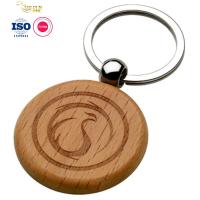China Hard Wood Carved Keychain ,  Round Shape Key Fob Key Holder Customised for sale