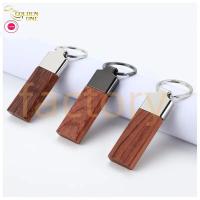 China Custom LOGO design promotion business gift rectangle shape blank wooden keychain with Metal for sale