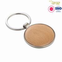China Custom LOGO design promotion business gift rectangle shape blank wooden keychain with Metal for sale
