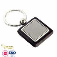 China Custom LOGO design promotion business gift rectangle shape blank wooden keychain with Metal for sale