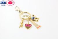 China Low Price Accessories Enamel Keyring Shiny Gold Plated add Fake Diamond Letter Heart shape Burj Khalifa Tower Souvenir Keychain for sale