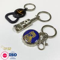 China Zinc Alloy Personalized Metal Keychain Domed Bottle Opener Trolley Coin Chain for sale