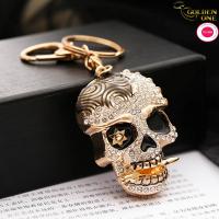China New Manufacturers European American diamond Ghost head creative epoxy metal 3d hip hop car keychain for bag pendant for sale