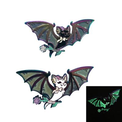 China Special Design Souvenir Bat Glow In Dark Enamel Metal Lapel Pin Badge Customized Logo for sale