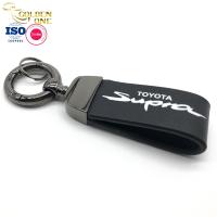 China Hot Sale Luxury Vintage Custom Color Laser Engraved Genuine Black Strap Armband Cowhide Leather Key Ring With Logo for sale