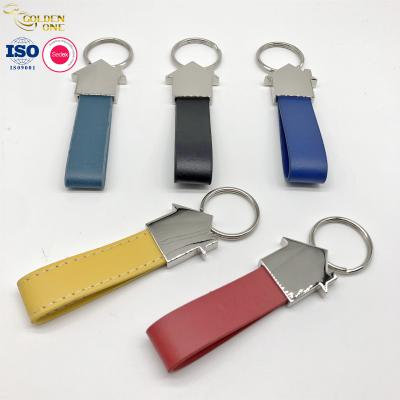 China Business Car PU Leather Key Chain Holder Zinc Alloy Souvenir House Shape for sale