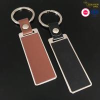 China Lase Logo Leather Key Chain Sublimation Double Print Metal Holder Car Key Tag for sale