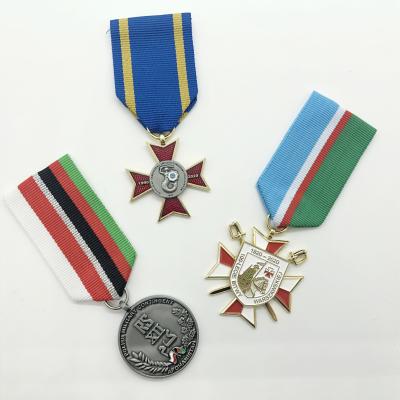 China Brass Round Metal Sports Medal 3D Antique Silver Plated Commendation With Ribbon for sale