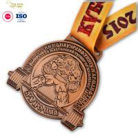 China OEM Circle Shape Antique Gold Medal Brass Tag Carnival Marathon Keepsake Ribbon Bespoken Medal for sale