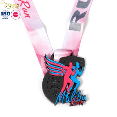 China Football Game Metal Sports Medal Black Running Nickel Plated Competition Zinc Alloy for sale