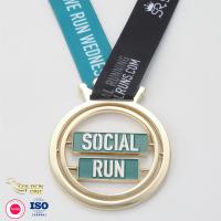 China Round Carnival Metal Sports Medal Hollow Personalized Gold Plated With Printing Ribbon for sale