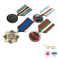 China Zinc Alloy Antique Gold Medal , Metal Sports 3D Raised Round Award Medals And Ribbons for sale