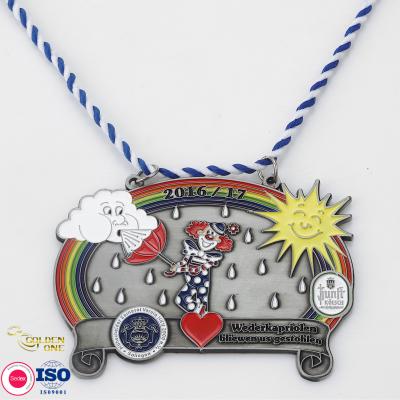 China Good Quality Metal Shiny Silver 2D Custom Shape Medallion Casting Fill colors Carnival Medal For Celebration Gift for sale
