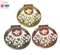 China Circle Custom Made Medallions , Tiara Flower Ribbon Karate Personalized Race Medals for sale