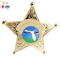 China Hot Sale Custom Design Die Cast Copper Brass Plated Clothes Lapel Pins Shape Zinc Alloy Award Metal Star Badge for sale