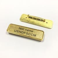 China wholesale gold plated labels engrave concave custom embossed brand name logo tags metal name tag with magnet for sale