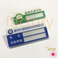 China wholesale gold plated labels engrave concave custom embossed brand name logo tags metal name tag with magnet for sale
