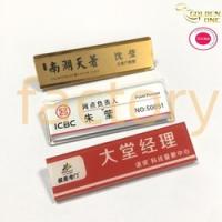China wholesale gold plated labels engrave concave custom embossed brand name logo tags metal name tag with magnet for sale