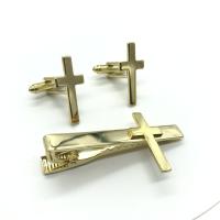 China Shiny Gold Cross Cufflinks  , Shirt Suit CuffLinks Mens Accessories for sale