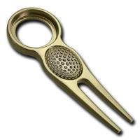 China Copper Metal Golf Repair Tool , Promotional Gift Personalized Divot Tool Pitchfork for sale
