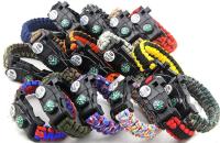 China Thin Wrist Flint Starters , Adjustable SOS LED Camping Survival Bracelet for sale