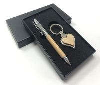 China Good Quality Custom Logo Business Wood Ruler Wooden Keychain Zinc Alloy Keychain Pen Stationery Gifts Set Conference Gift Set for sale