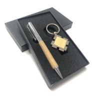 China Random Combination Promotional Business Gifts Pen Leather Metal Keychain Card Holder Set for sale