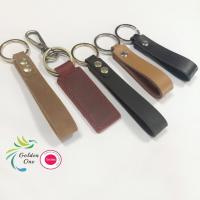 China Custom Embossed Logo PU Leather Keychain Metal Strap Blank Solid Color Keyring for sale