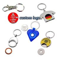 China Custom Metal Blank Logo Trolley Coin Keychain Shopping Cart Embossed Coin Holer Keychain for sale