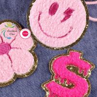 China Custom Chenille Logo Letter Heart Patch Iron On Embroidery Glitter Patches For Clothing for sale