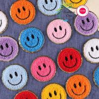 China Smile Face Embroidery Patches Iron On Jeans Clothes Self-Adhesive Fabric Patch With Sequins Decoration for sale
