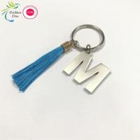 China Handbag Charms Tassel Keyring English Letter Shiny Silver Plated Metal Key Chain for sale