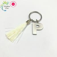 China Handbag Charms Tassel Keyring English Letter Shiny Silver Plated Metal Key Chain for sale