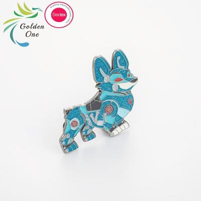 China OEM Custom Dog Animal Shape Logo Letters Soft Enamel Brooches Lapel Pin With Glitter for sale