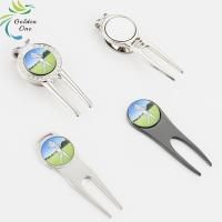 China With ball marker switchblade tool pitch cleaner golf pitchfork divot repair tool for golf accessories putting fork for sale