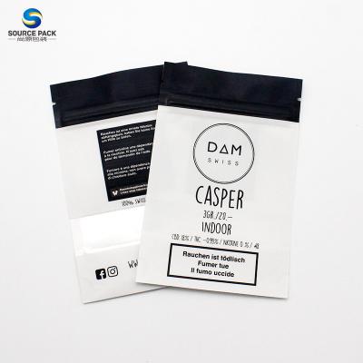 China White Kraft Paper Weed Packaging Bag Stand Up Pouch Zipper With Window for sale