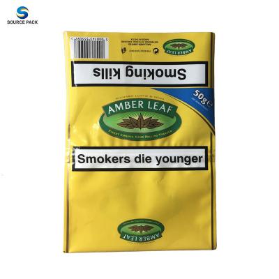 China Yellow Loose Leaf Tobacco Packaging Pouch Plastic Ziplock Cigarette Bag for sale