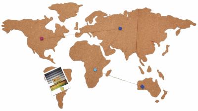 China Self Stick Adhesive Cork Board World Map Push Pin Travel Map 60x90cm Custom for sale