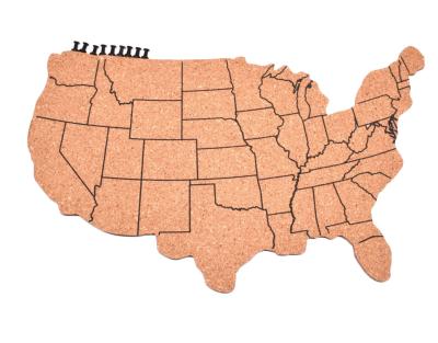 China USA Map Cork Bulletin Board 16x10 Inch with 10 Push Pins Travel Map for sale