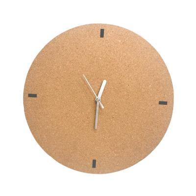 China Round Simple Cork Wall Clock Silent Quartz Movement Battery Operated 12