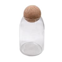 China Borosilicate Glass Jar with Natural Cork Ball Stopper 30mm to 100mm Diameter for sale