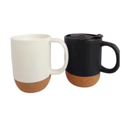 China 15oz Ceramic Coffee Mug with Cork Base Heat Insulated Splash Proof Lid for sale