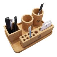 China Custom Cork Desk Organizer Set Eco Friendly Pen Holder Tray Office Stationery 5 Piece for sale