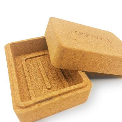 China Natural Cork Soap Box Holder with Lid 100x70x30mm Eco Friendly Durable for sale